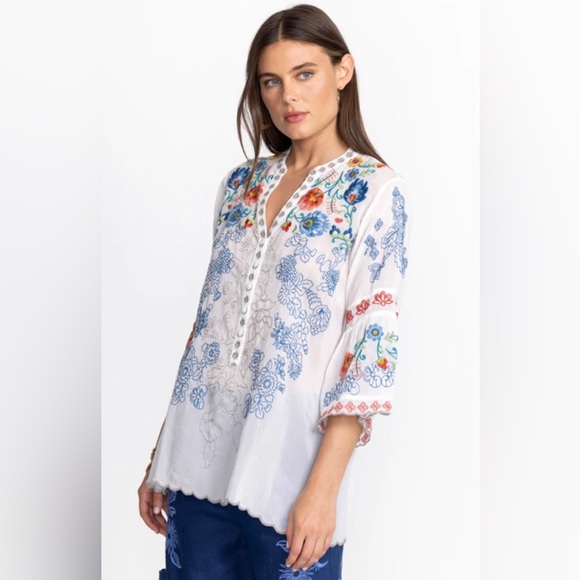 Johnny Was | Tops | Johnny Was White Embroidered Blouse | Poshmark
